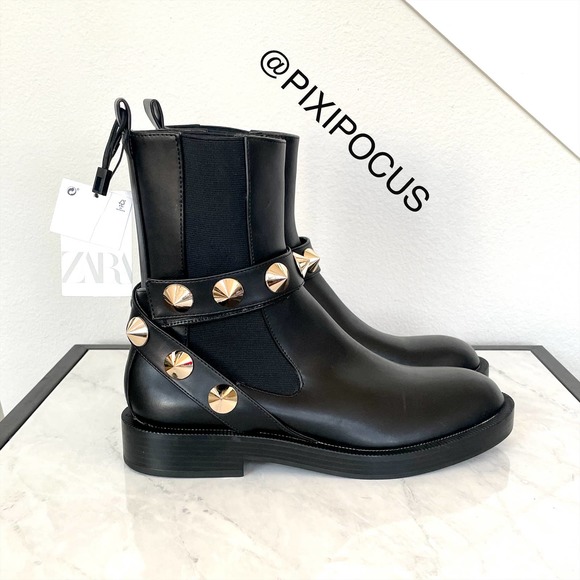 Zara | Shoes | Zara Studded Leather Ankle Boots Black Us 9 Eu 4 0 Eu 41 ...